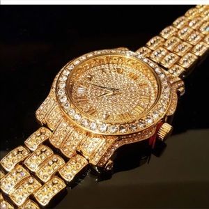 Accessories | Iced Out Gold Watch Fine Designer Mens Jewelry | Poshmark